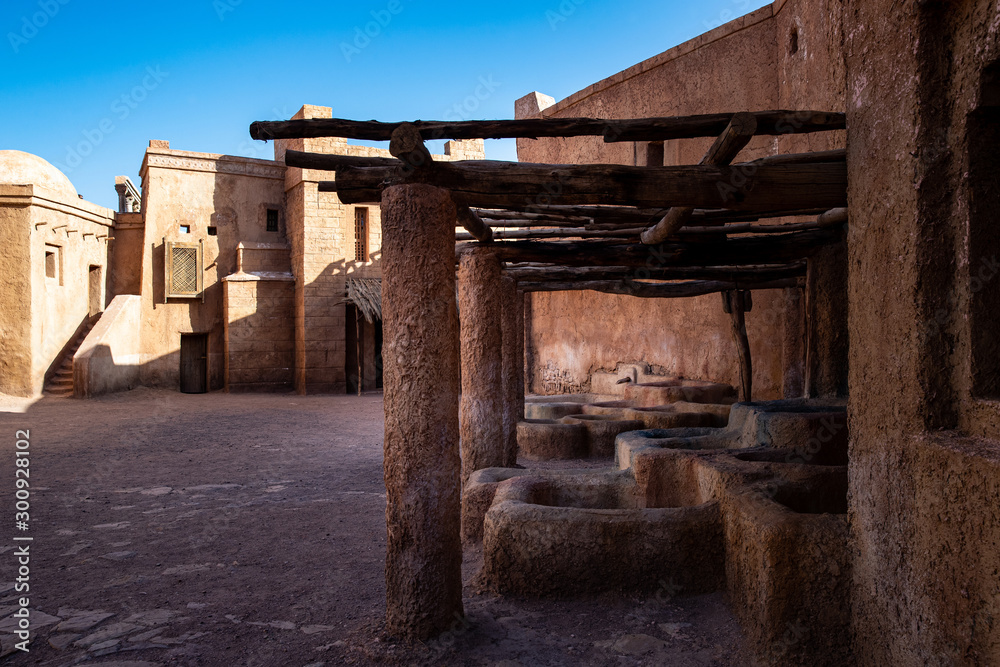 Exterior of abandoned mud houses.Middle Eastern and Arabic style. Stock ...