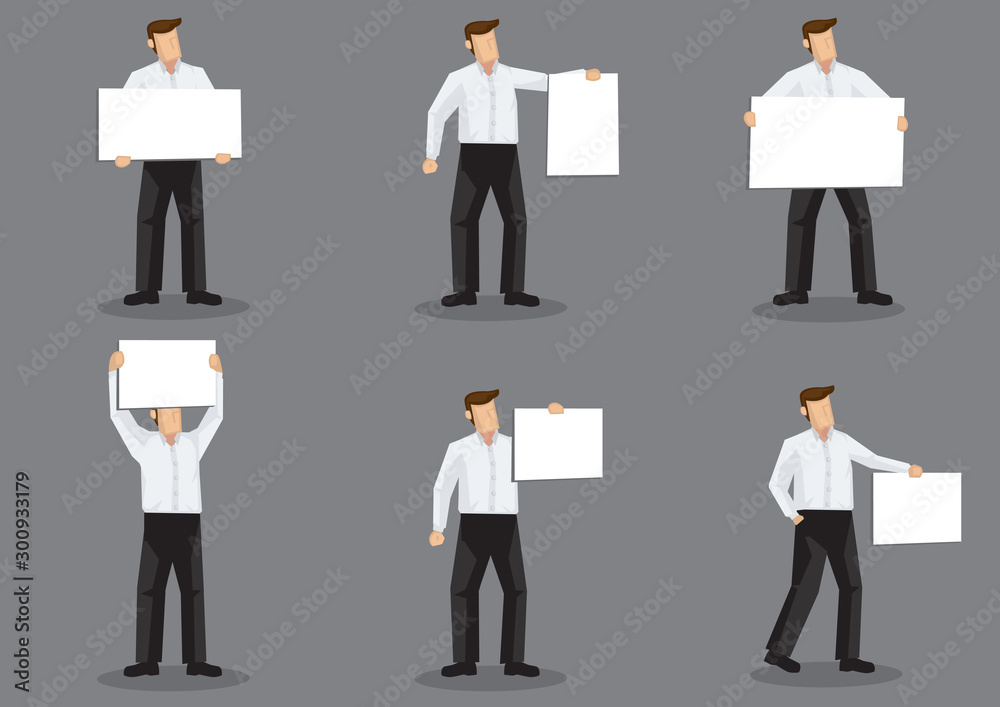 Cartoon Man Holding Blank Placard Sign Board Character Design Vector ...