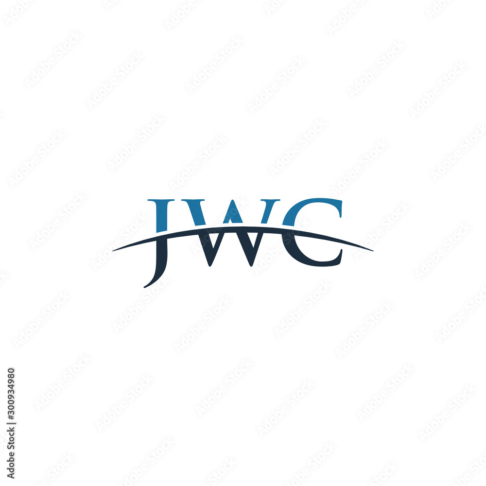 Initial letter JWC, overlapping movement swoosh horizon logo company ...