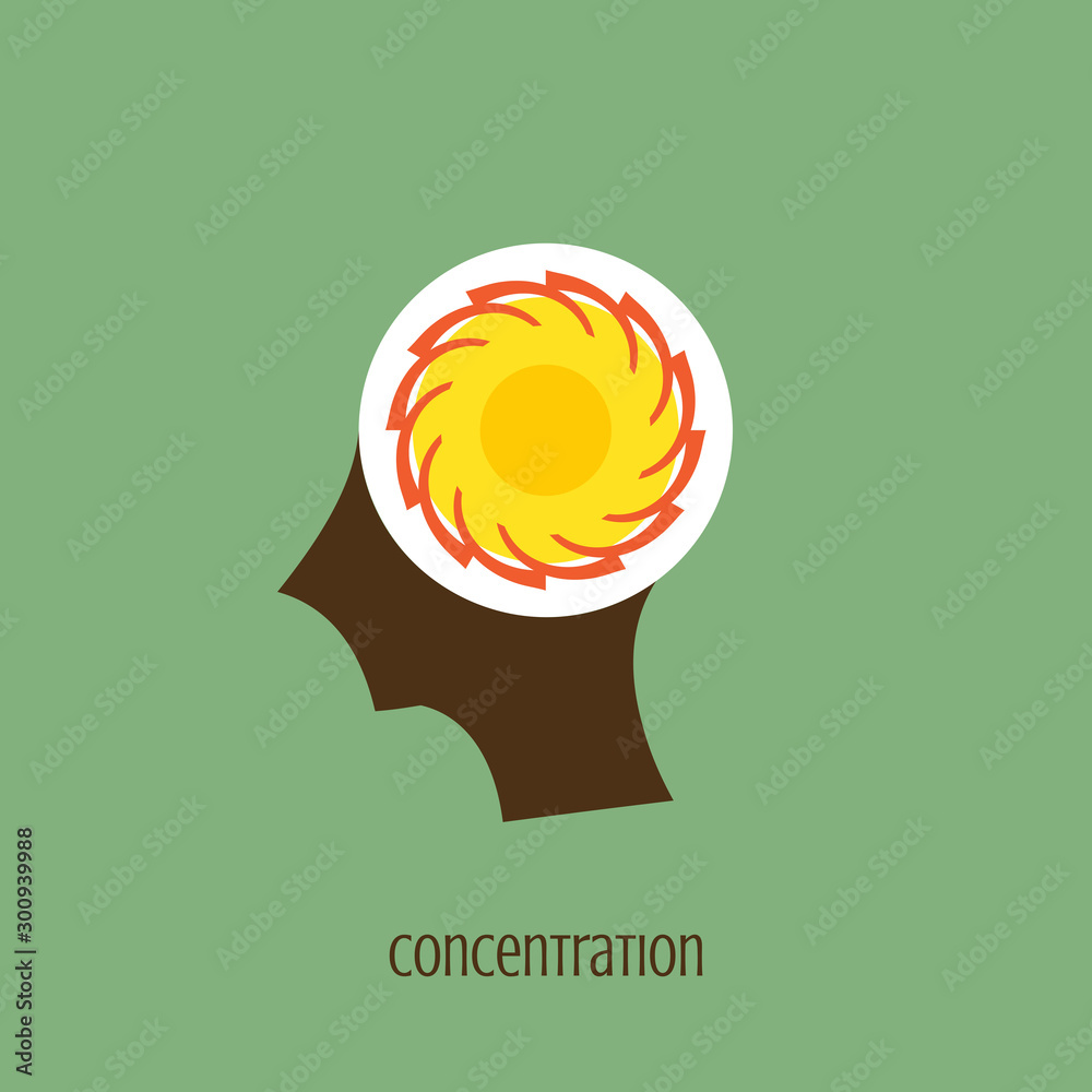 Mind concentration icon concept in the drawing of human brain isolated ...