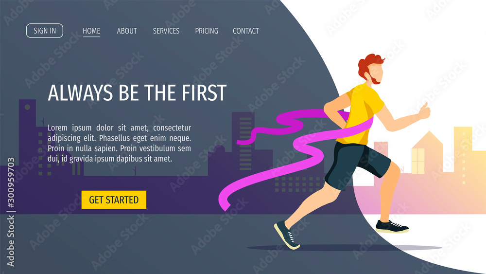 Web page design template for Running, Marathon, Winner, Success, Finish ...