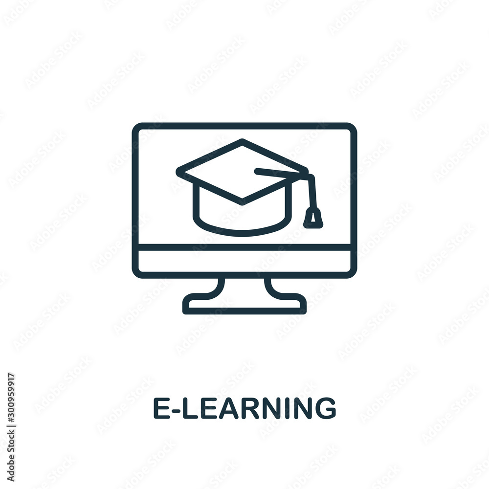 E-Learning icon outline style. Thin line creative E-Learning icon for ...