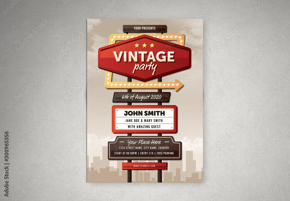 Motel Sign Event Flyer Layout Stock Template | Adobe Stock