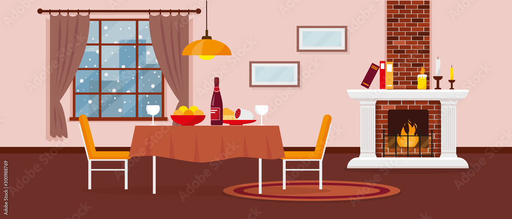 Living or dining room with fireplace Stock Vector | Adobe Stock Living or dining room with fireplace Stock Vector | Adobe Stock