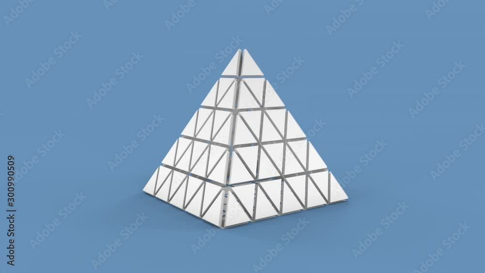 3D animation of a white pyramid that appears and consists of many ...