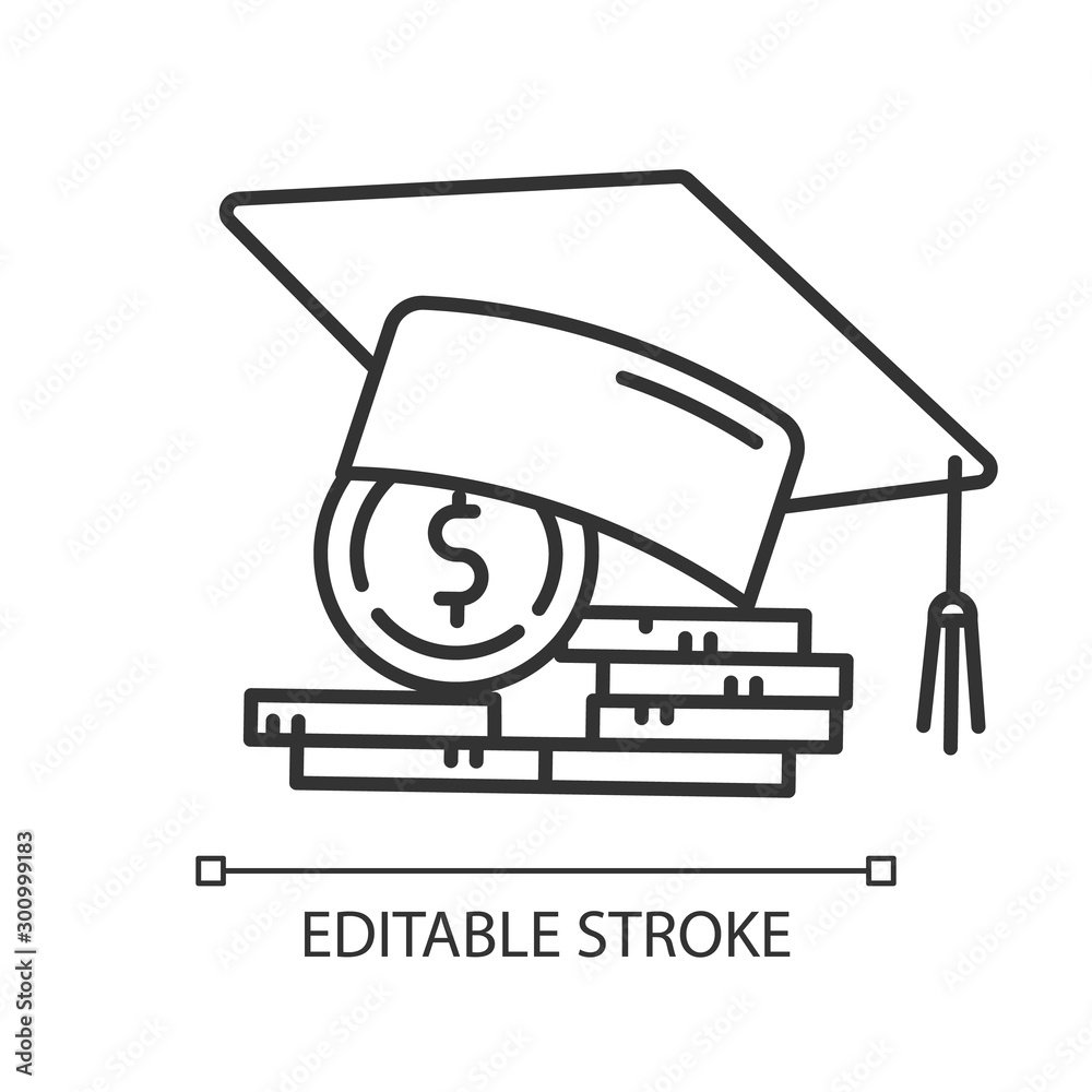 Student loan linear icon. Credit to pay for university education ...