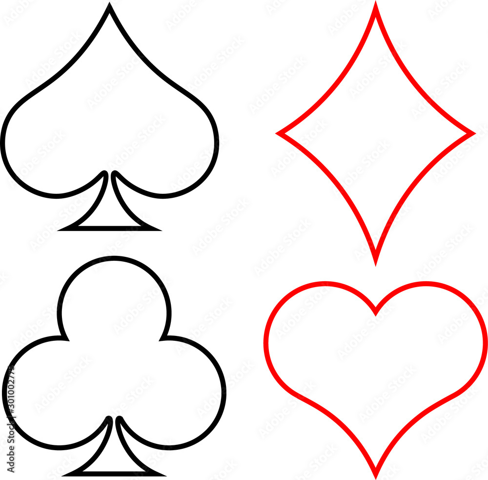 Suits of playing cards: Hearts, Diamonds, Club, Spades. Linear design ...