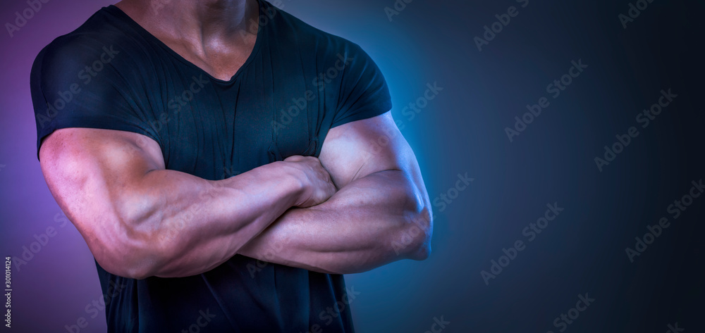 muscular arms bodyguard or bodybuilder and copy space Stock Photo ...