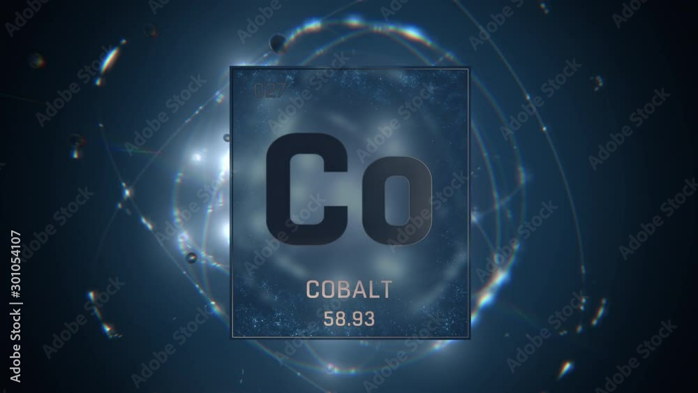 Cobalt as Element 27 of the Periodic Table. Seamlessly looping 3D ...