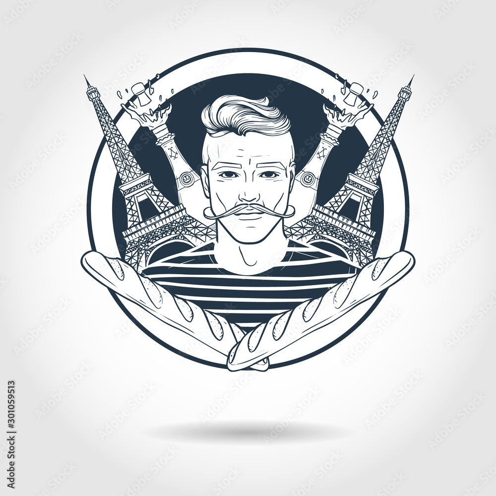 Hand drawn sketch french man Stock Vector | Adobe Stock