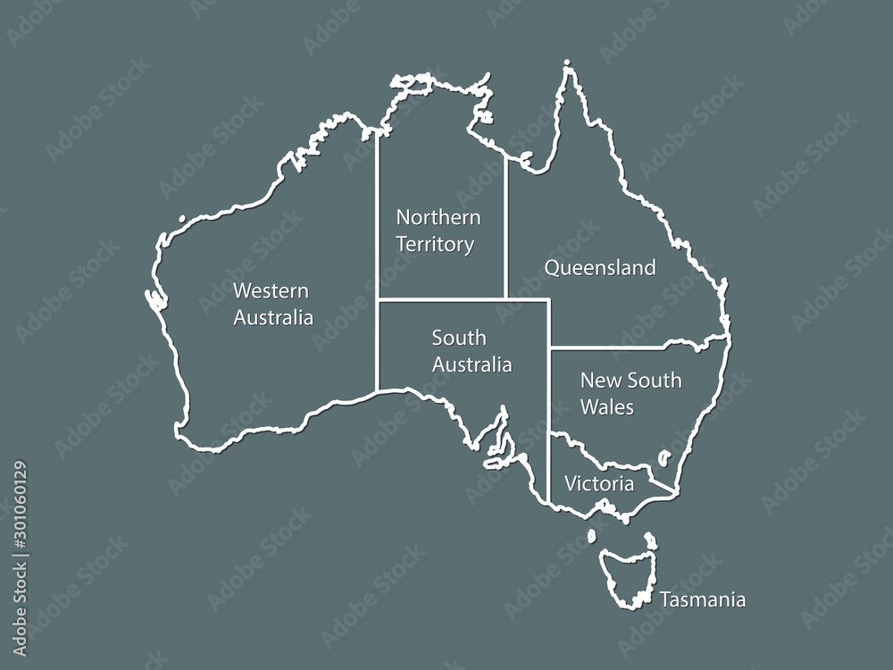 Australia map outline vector with state names on black background ...