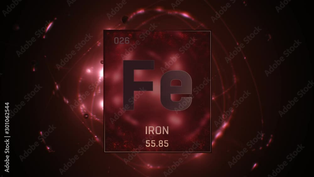 Iron as Element 26 of the Periodic Table. Seamlessly looping 3D ...