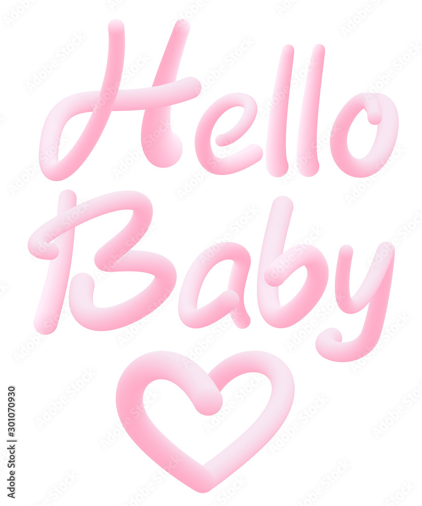Text hello baby and heart made of chewing gum . Hand drawn lettering in ...