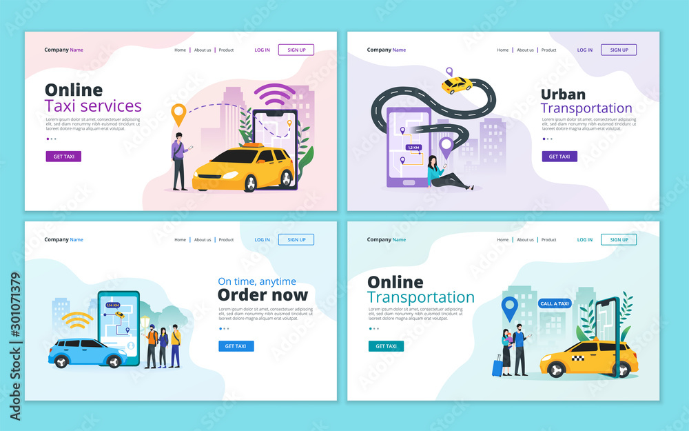 Set of web page design template for online taxi, car sharing service ...