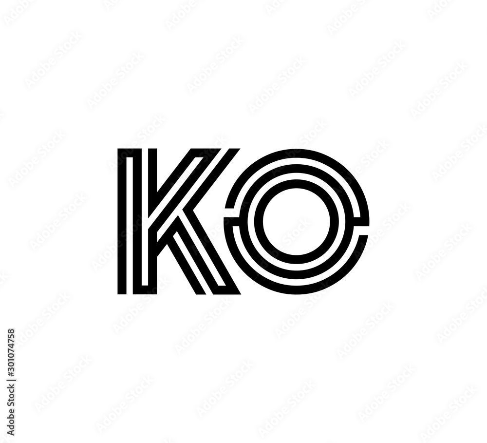 Initial two letter black line shape logo vector KO Stock Vector | Adobe ...