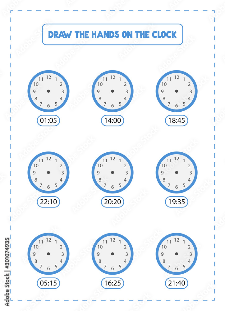 Ilustração do Stock: Draw The Hands On The Clock Game. Educational ...