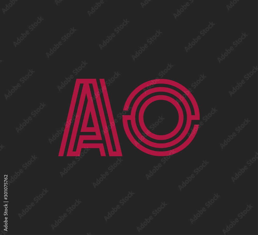 Initial two letter red line shape logo on black vector AO Stock Vector ...