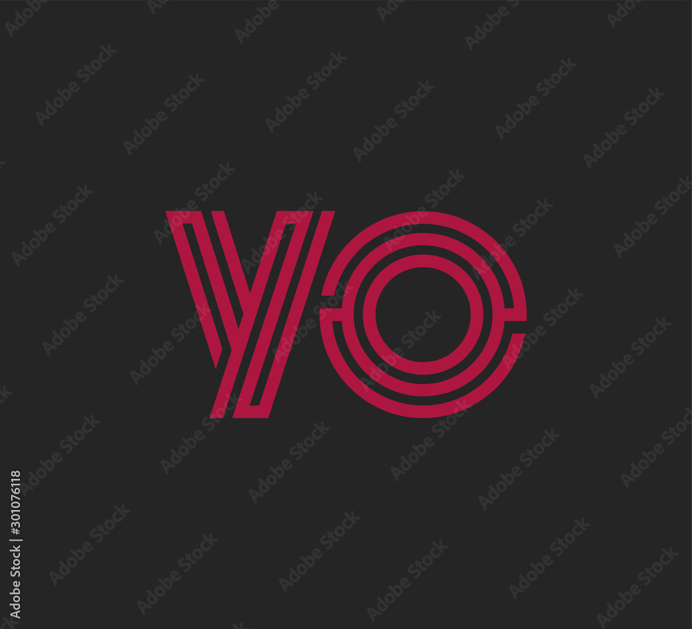 Initial two letter red line shape logo on black vector YO Stock Vector ...