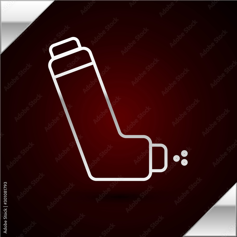 Silver line Inhaler icon isolated on dark red background. Breather for ...