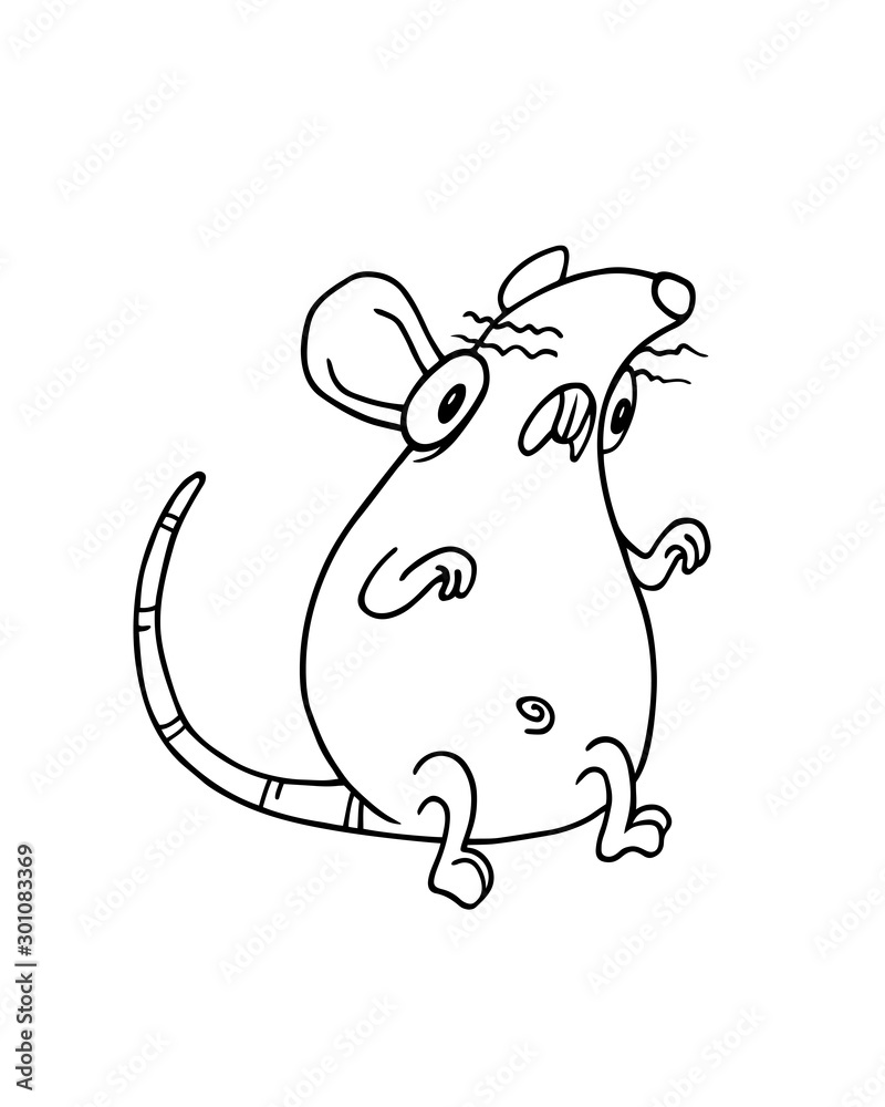 Shocked or scared looking rat or mouse. Line art Illustration isolated ...