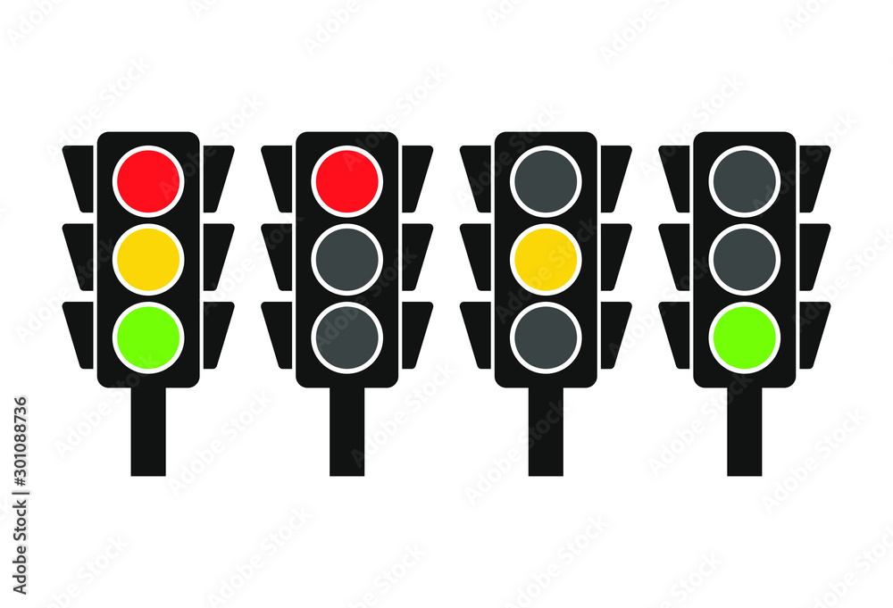 Traffic light, traffic light sequence vector icon. (Red, yellow, green ...