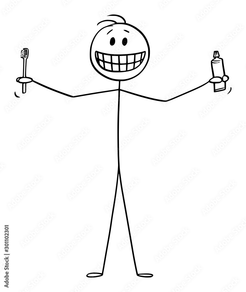 Vector cartoon stick figure drawing conceptual illustration of smiling ...