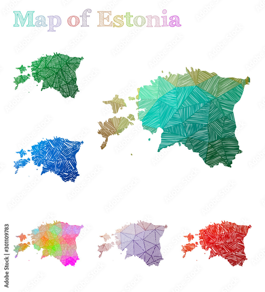 Hand-drawn map of Estonia. Colorful country shape. Sketchy Estonia maps ...
