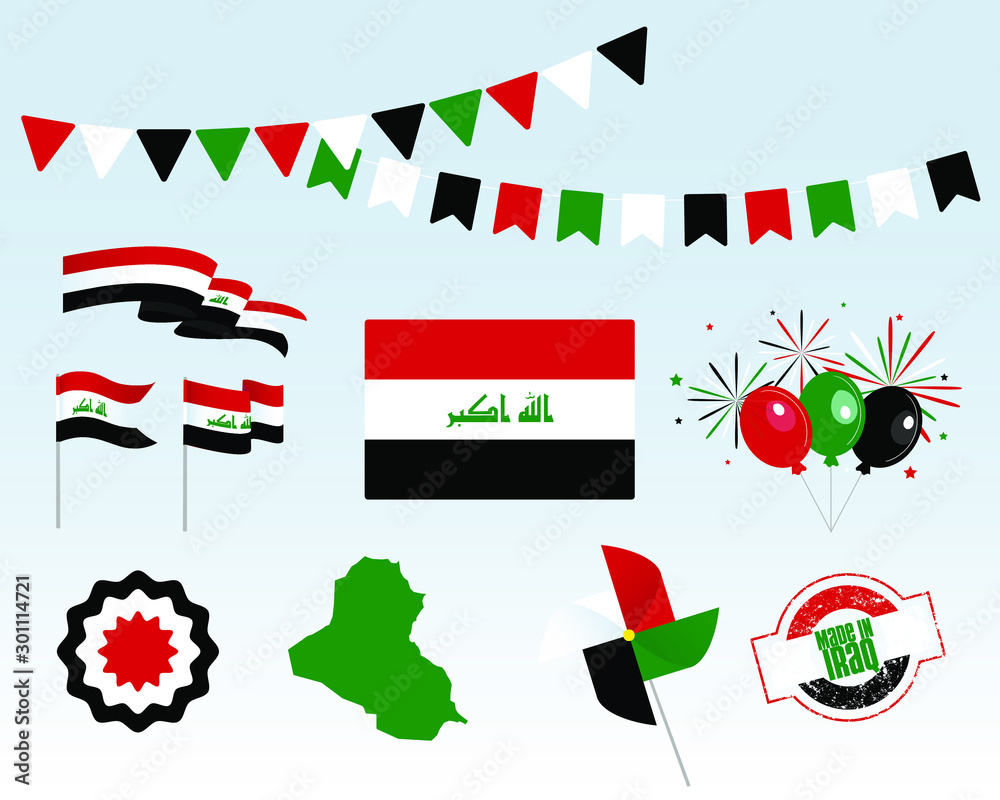 National holiday. Independence Day of Iraq set of vector design ...