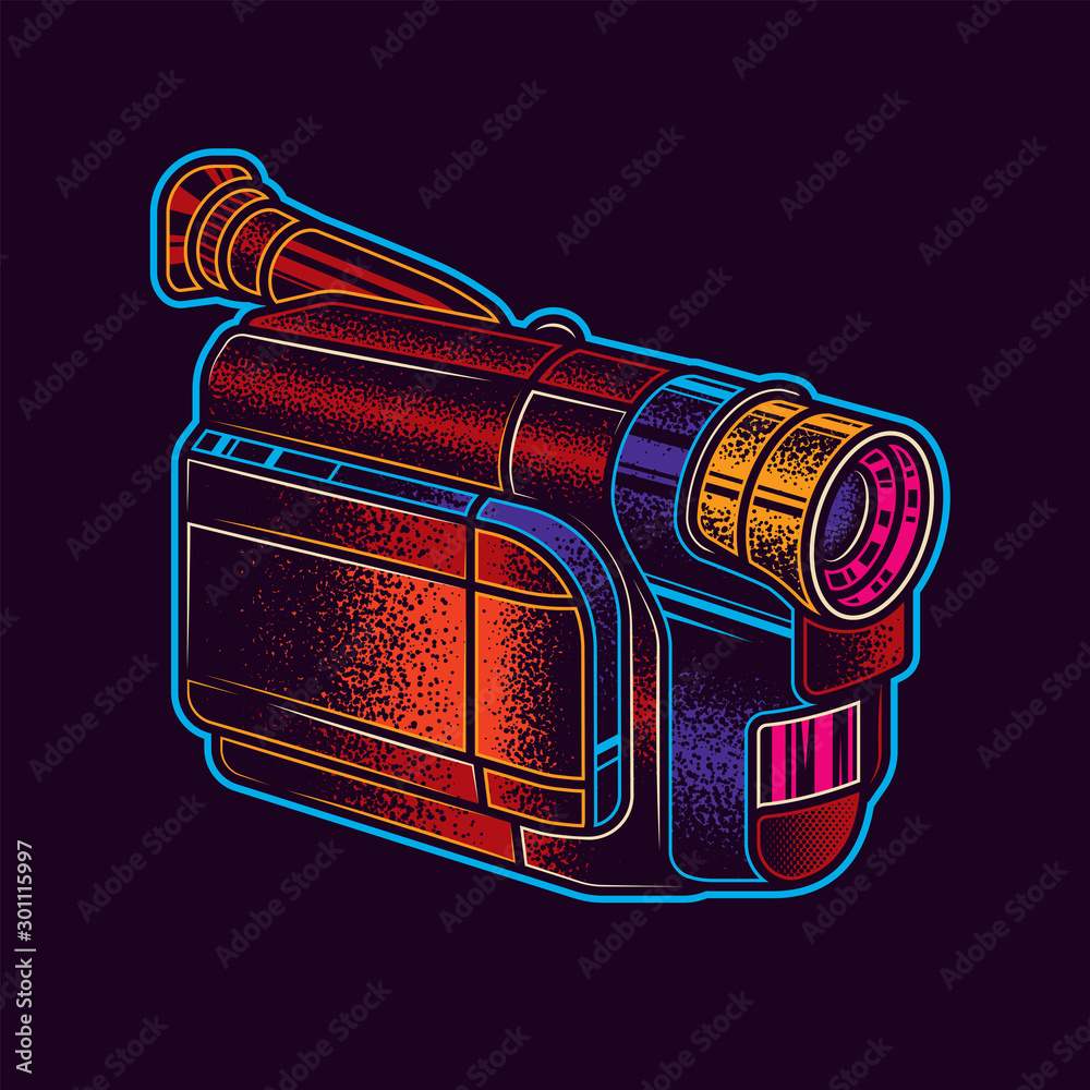 Original vector illustration of neon. Old VHS camcorder in vintage ...