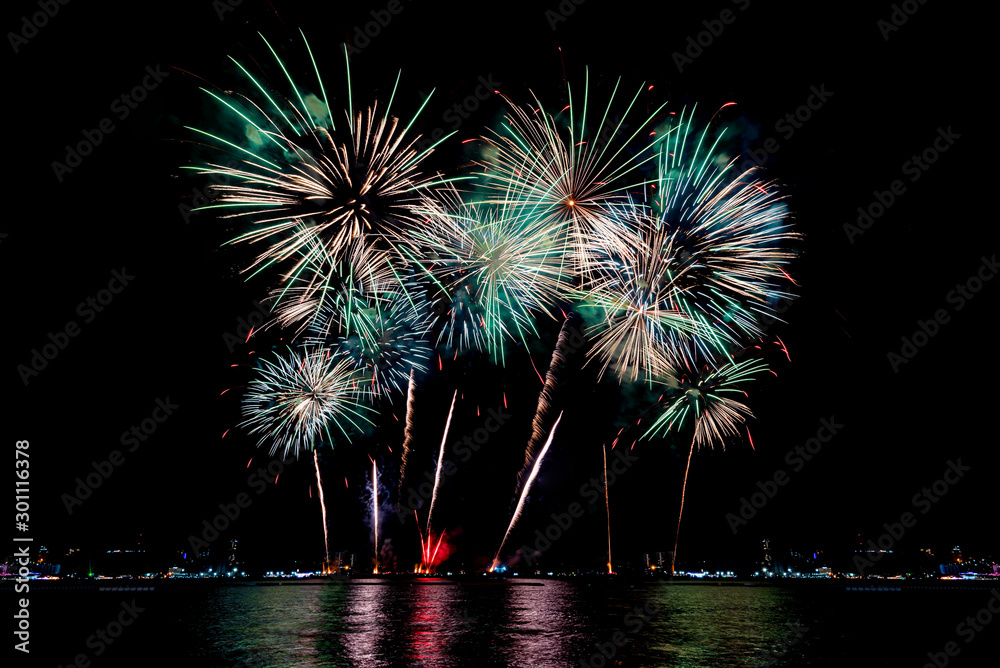 Amazing beautiful colorful fireworks display on celebration night ...