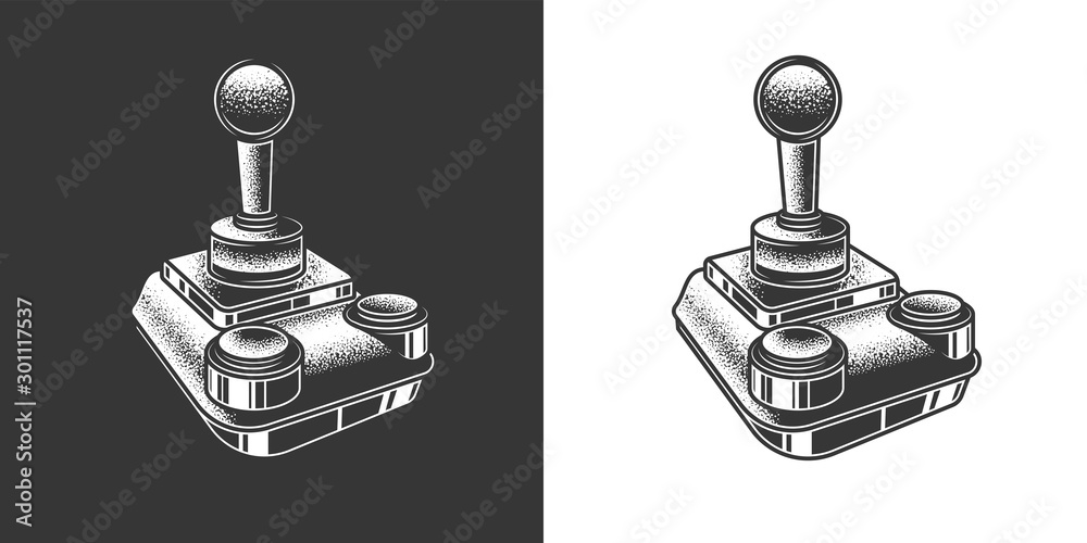 Original monochrome vector illustration of old retro joystick in ...