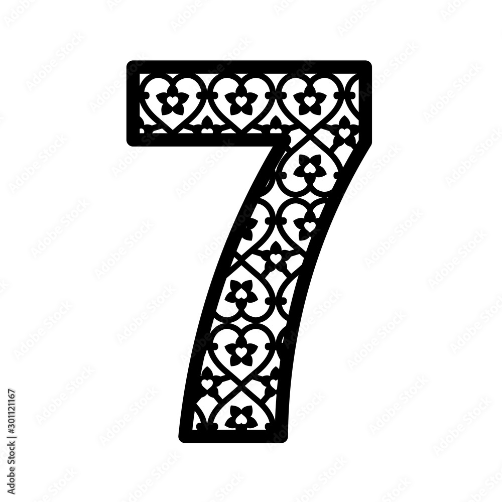 Number 7 for laser cutting. Numeral character seven. Decor font for ...