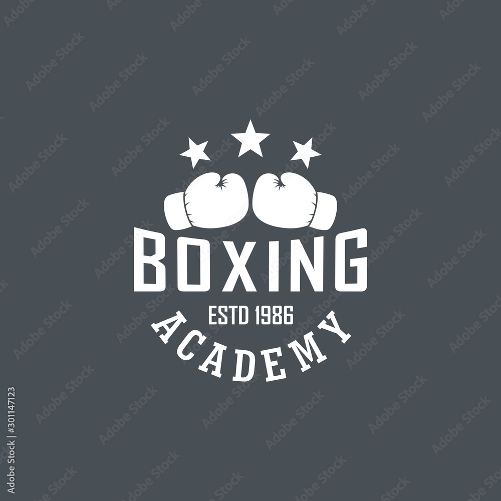 Vecteur Stock Black and white boxing academy logo illustration. Vector ...