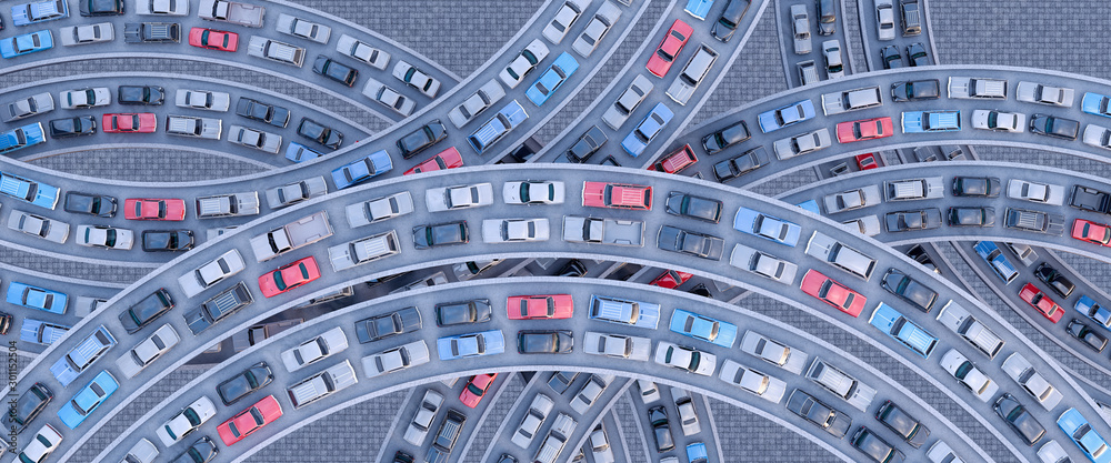 Traffic jam in the rush hour. Cars at the traffic junction ...