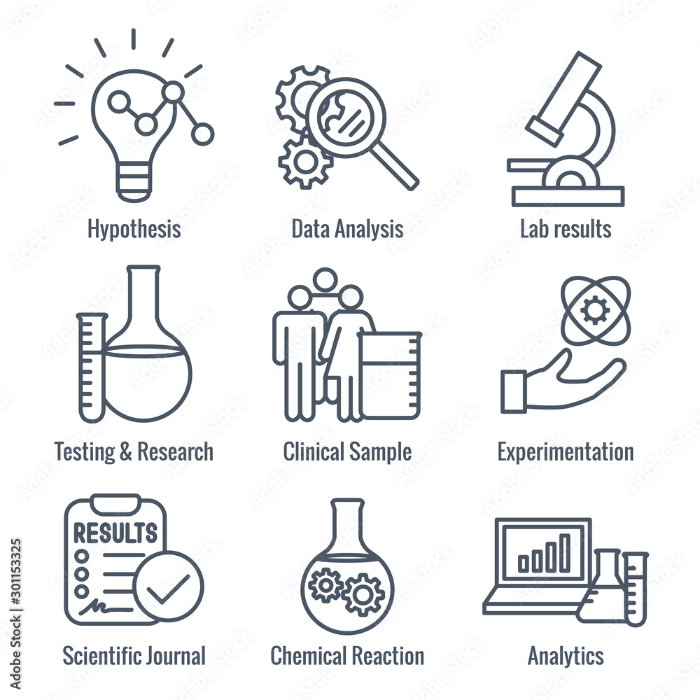 Scientific Process Icon Set with hypothesis, analysis, etc Stock Vector ...