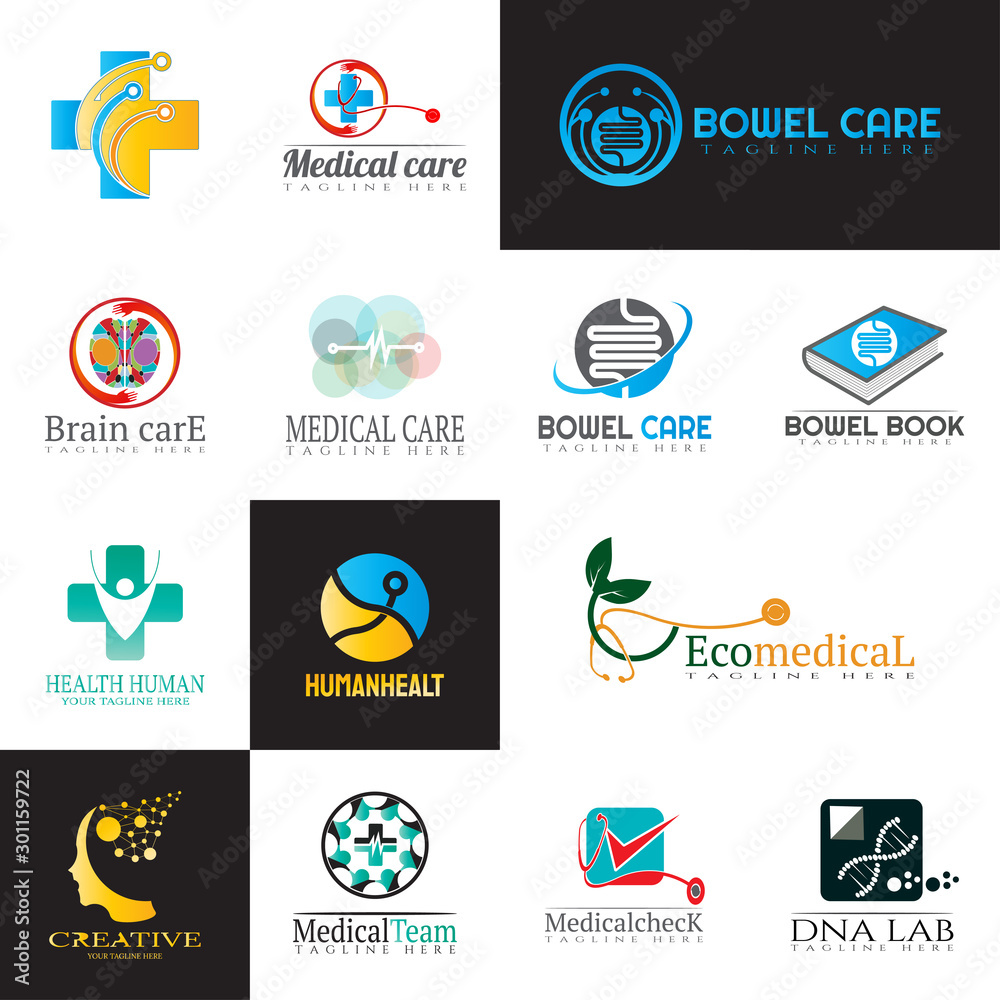 Collection of medical and health logos for clinics, icons of human ...