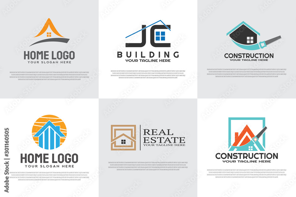 a collection of building construction logos, housing icons, real estate ...