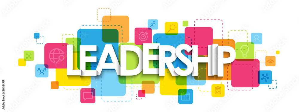 LEADERSHIP typography banner on colorful squares with symbols Stock ...