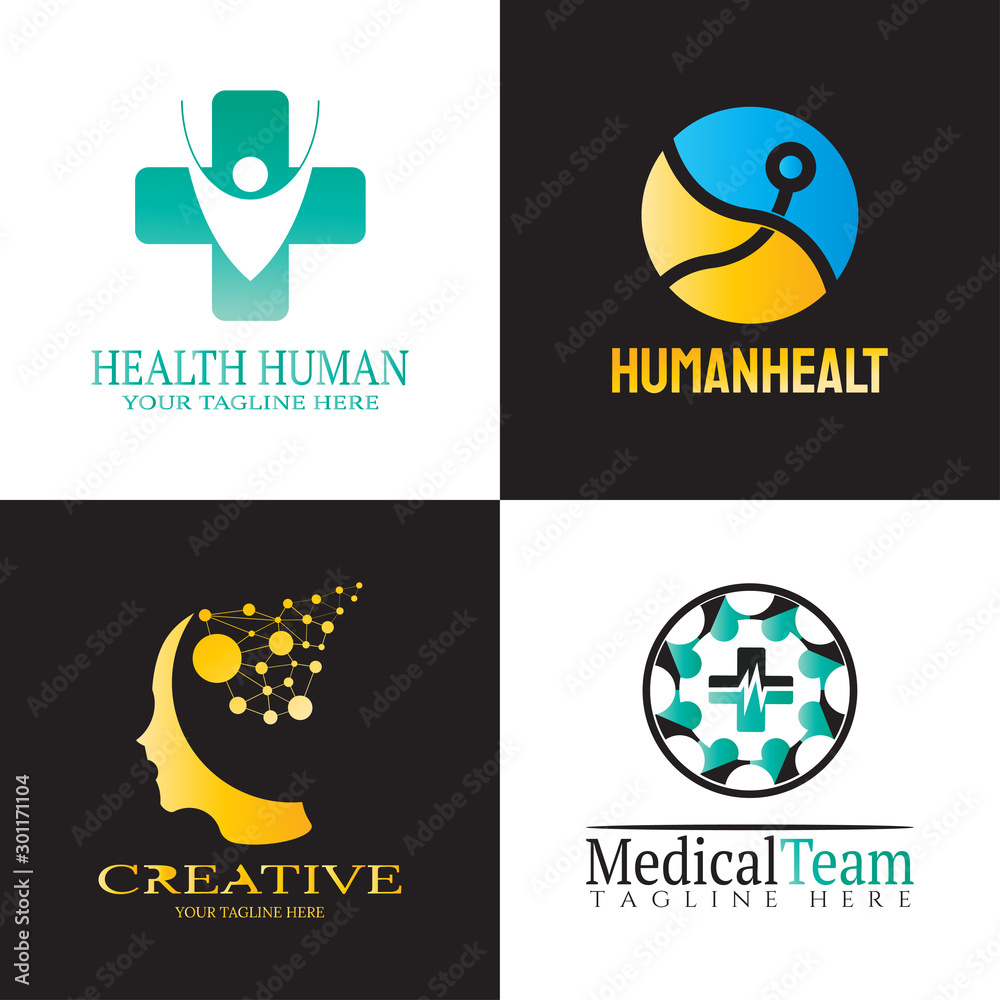 Collection of medical and health logos for clinics, icons of human ...