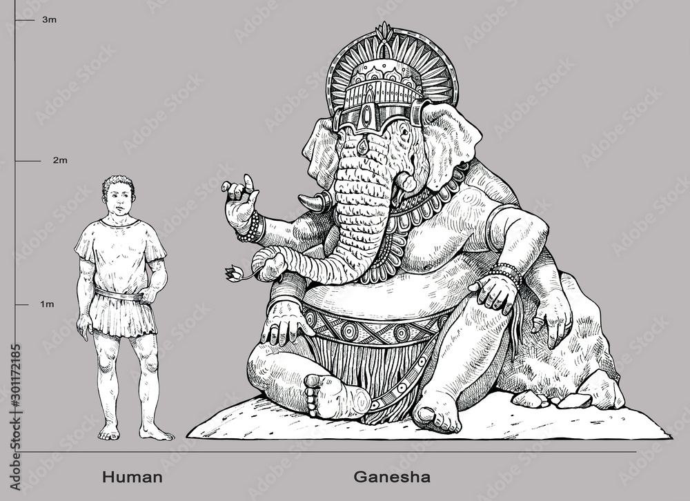 Ganesha - indian god. Half human half elephant. Fantasy iluustartion ...