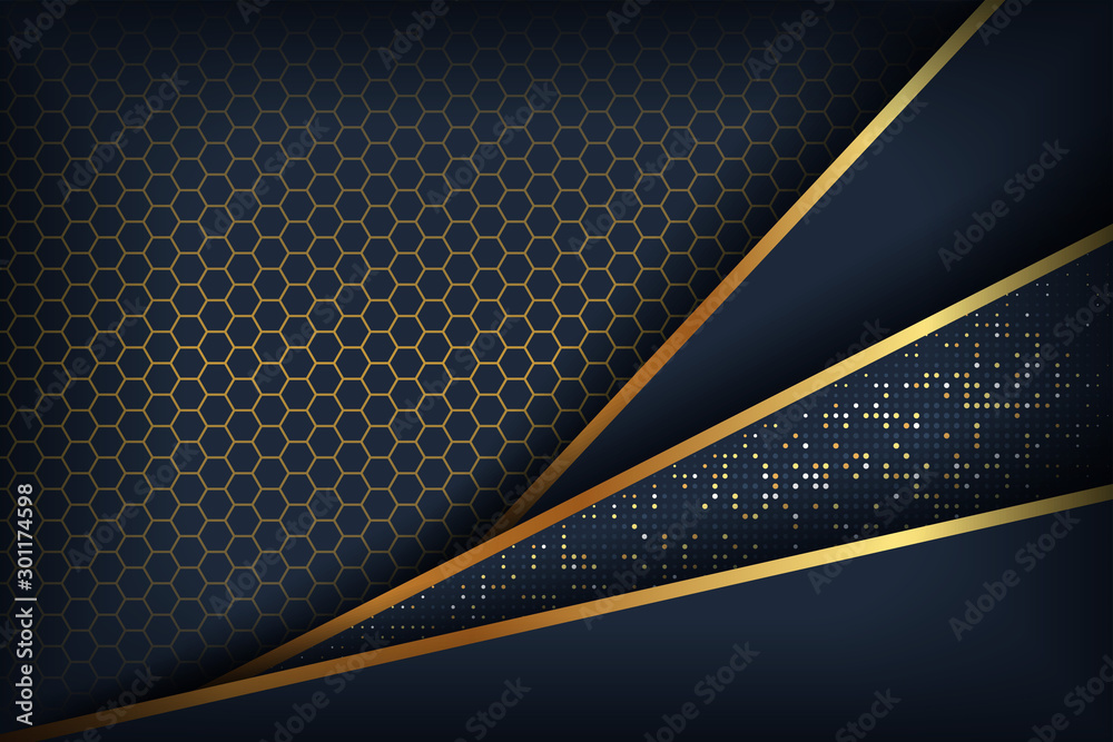Luxurious black background with a combination of gold shining in a 3D ...