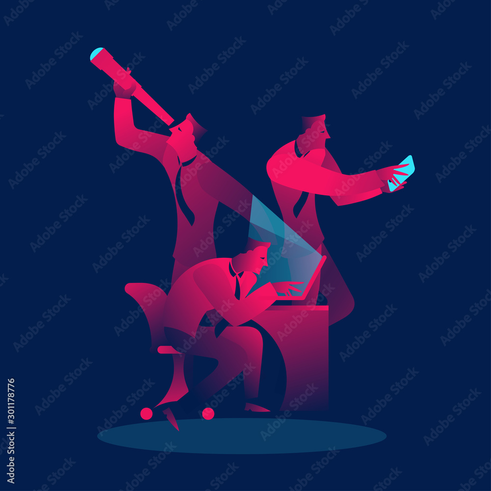 Multitasking, teamwork business concept in red and blue neon gradients Stock Vector | Adobe Stock