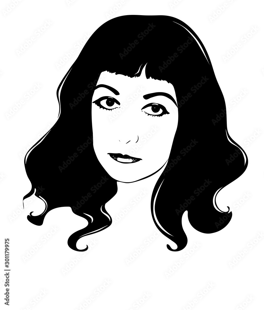 Female vector portrait. Black and white graphics. Stock vector ...