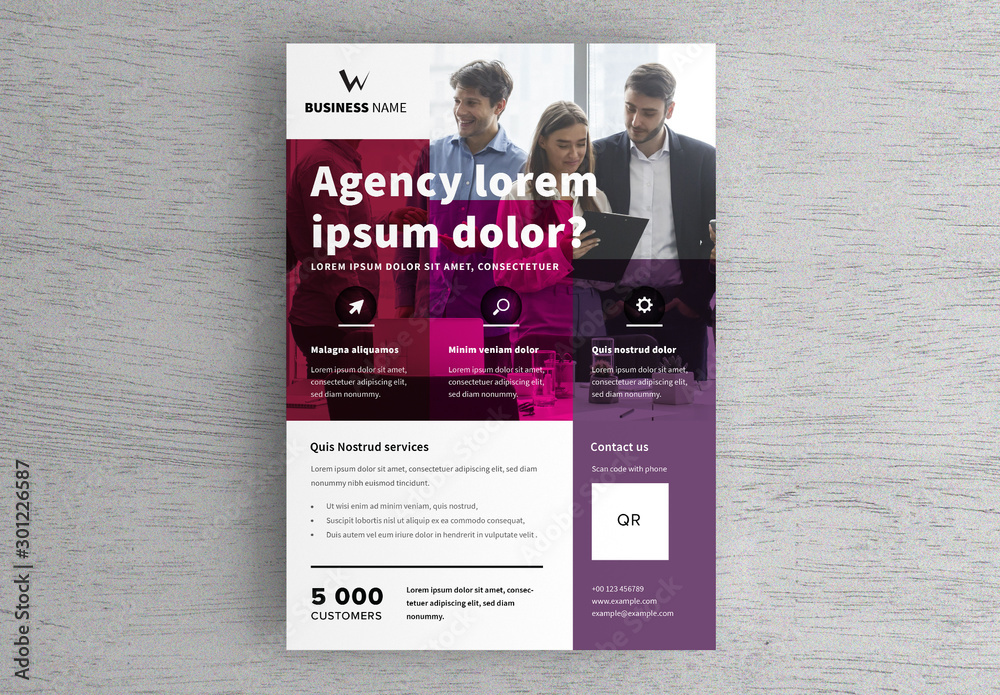 Flyer Layout with Colored Overlay Shapes Stock Template | Adobe Stock