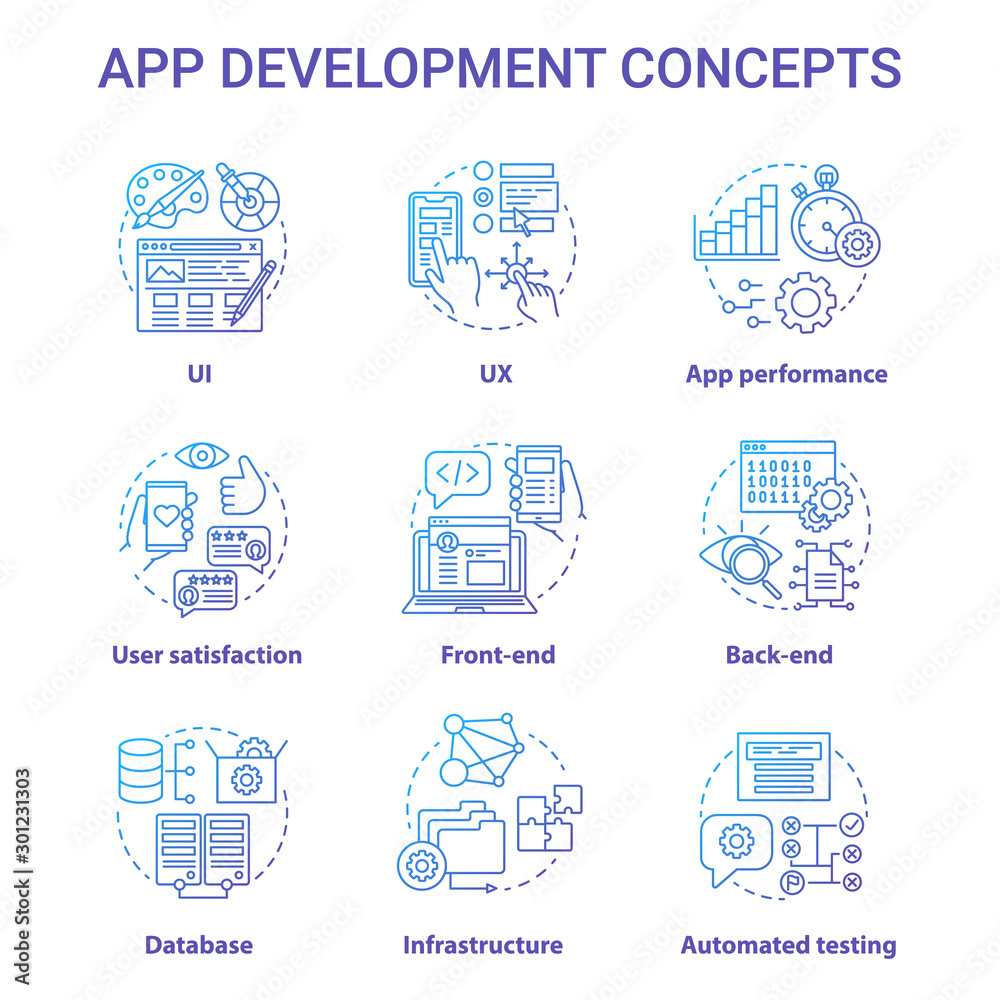 App development concept icons set. Software programming idea thin line ...