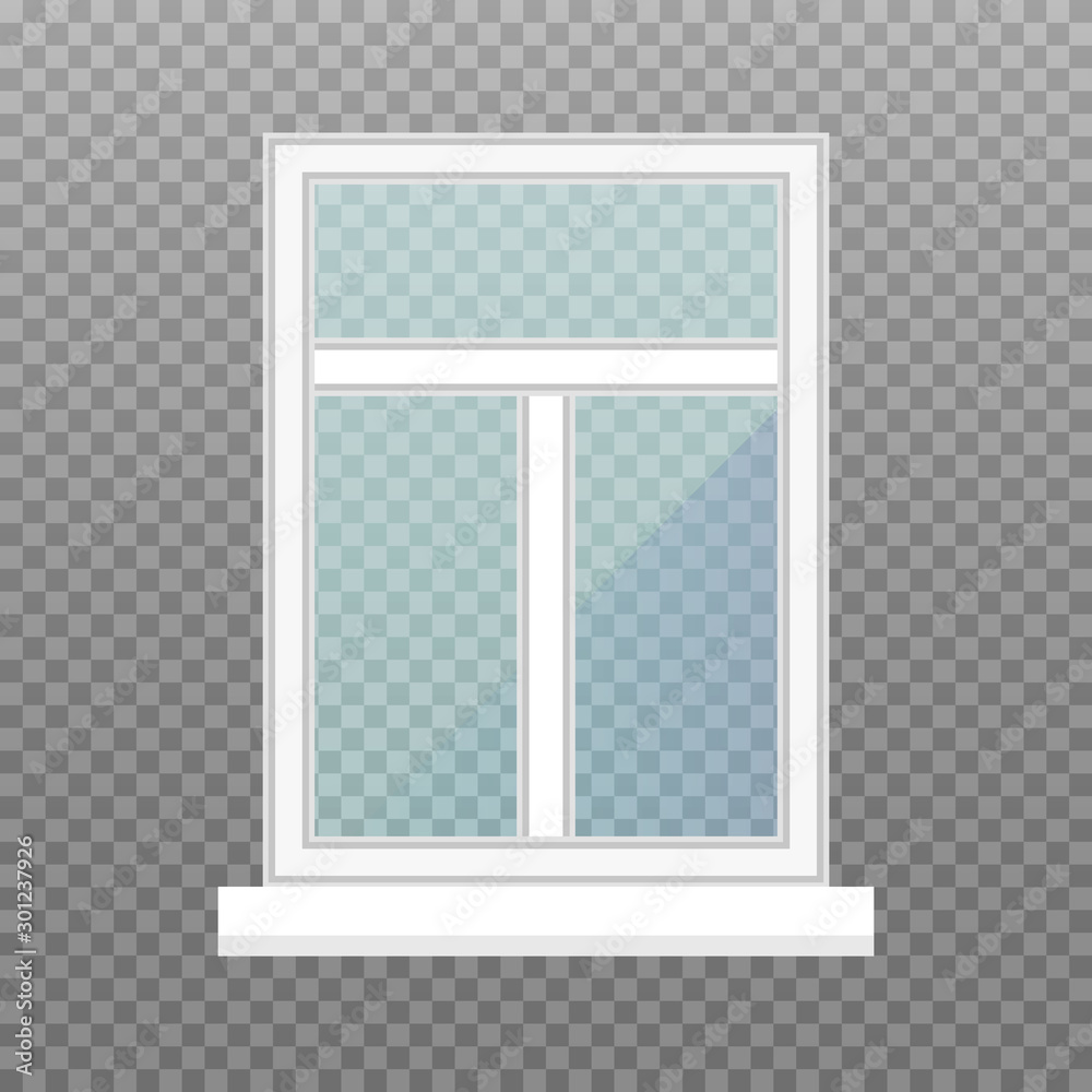 Isolated window frame. Frontstore window with blue glasses. Exterior ...