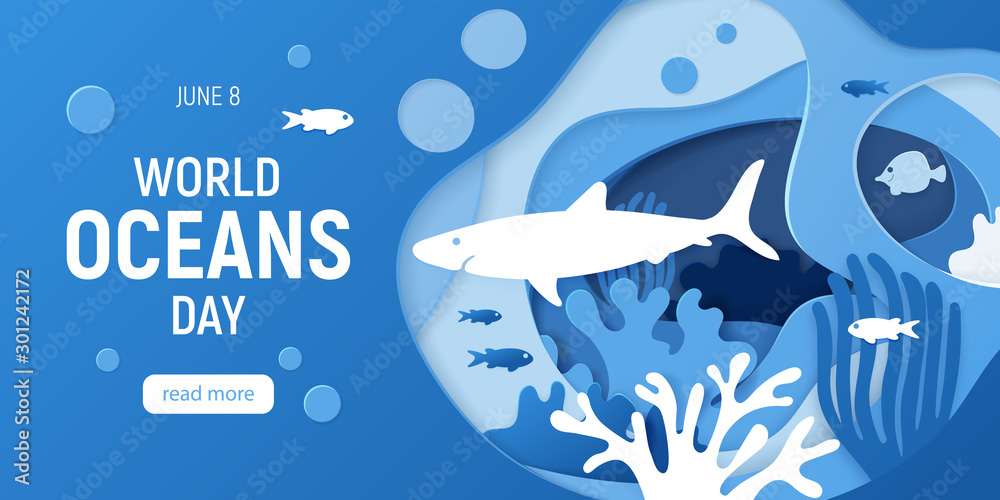 World Oceans Day. Paper art. Holiday dedicated to the protection and ...
