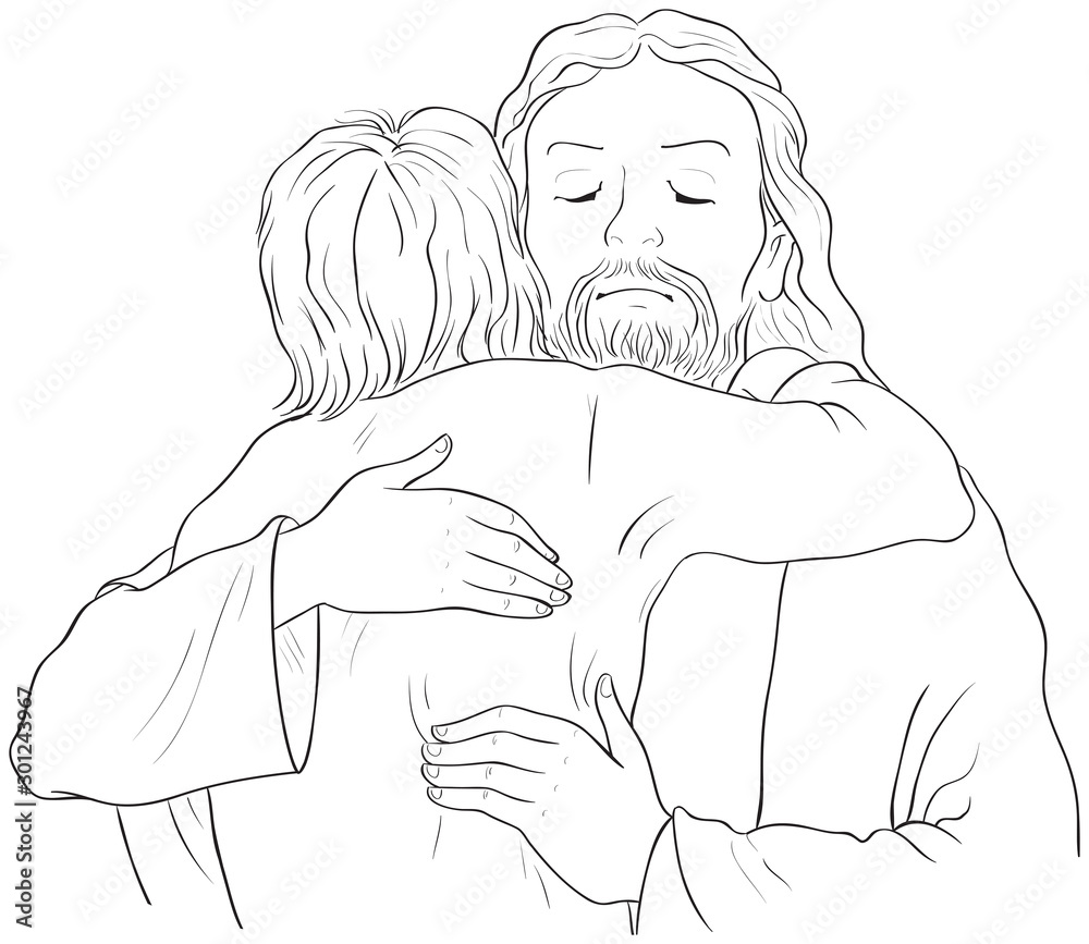 Cartoon Jesus Hugging Someone