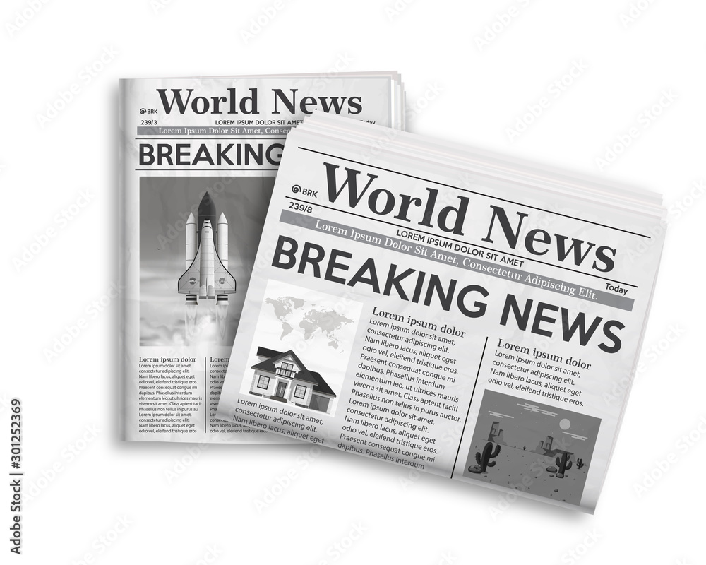 vector illustration of black and white newspaper layout. Stock Vector ...