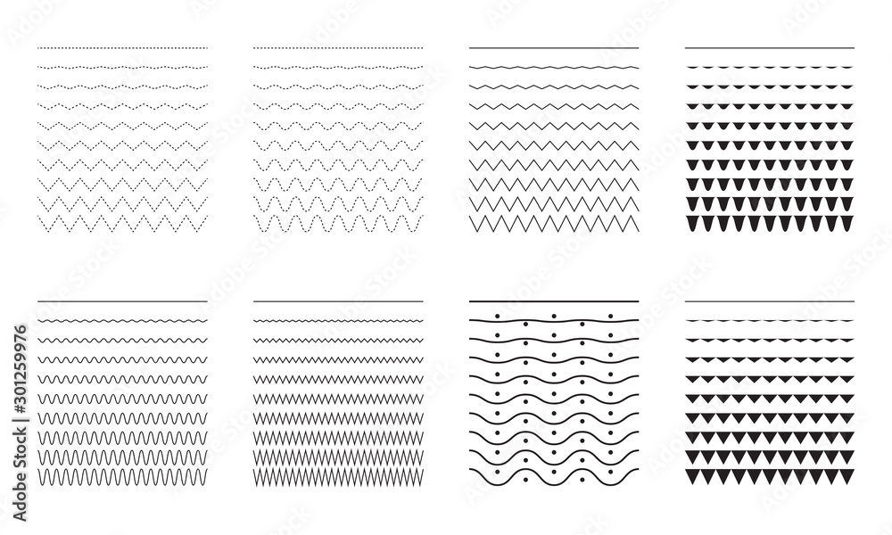 Vector collection of different thin line wide and narrow wavy line. Big ...